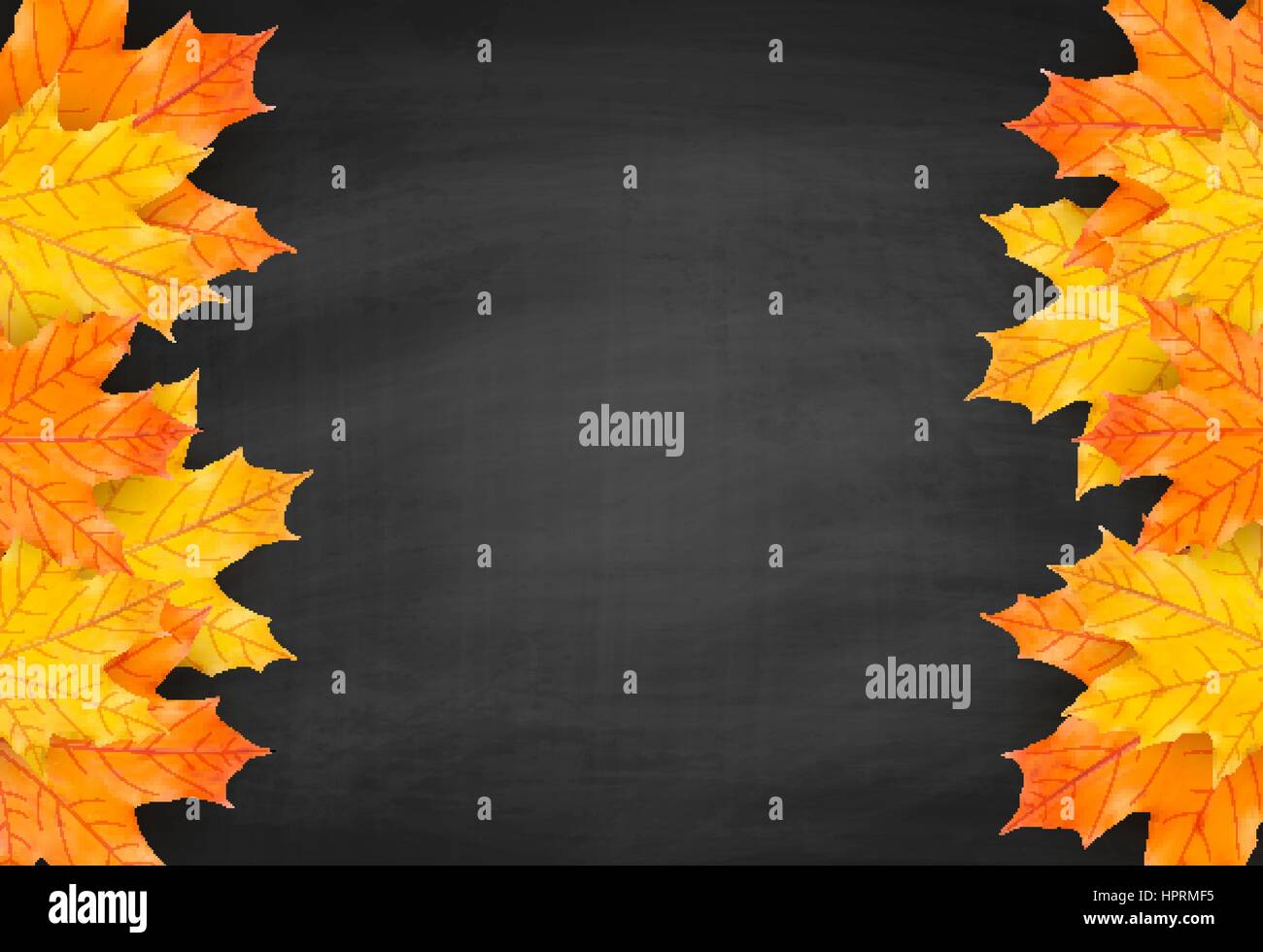 Autumn background with realistic autumn maple leaves on blackboard ...