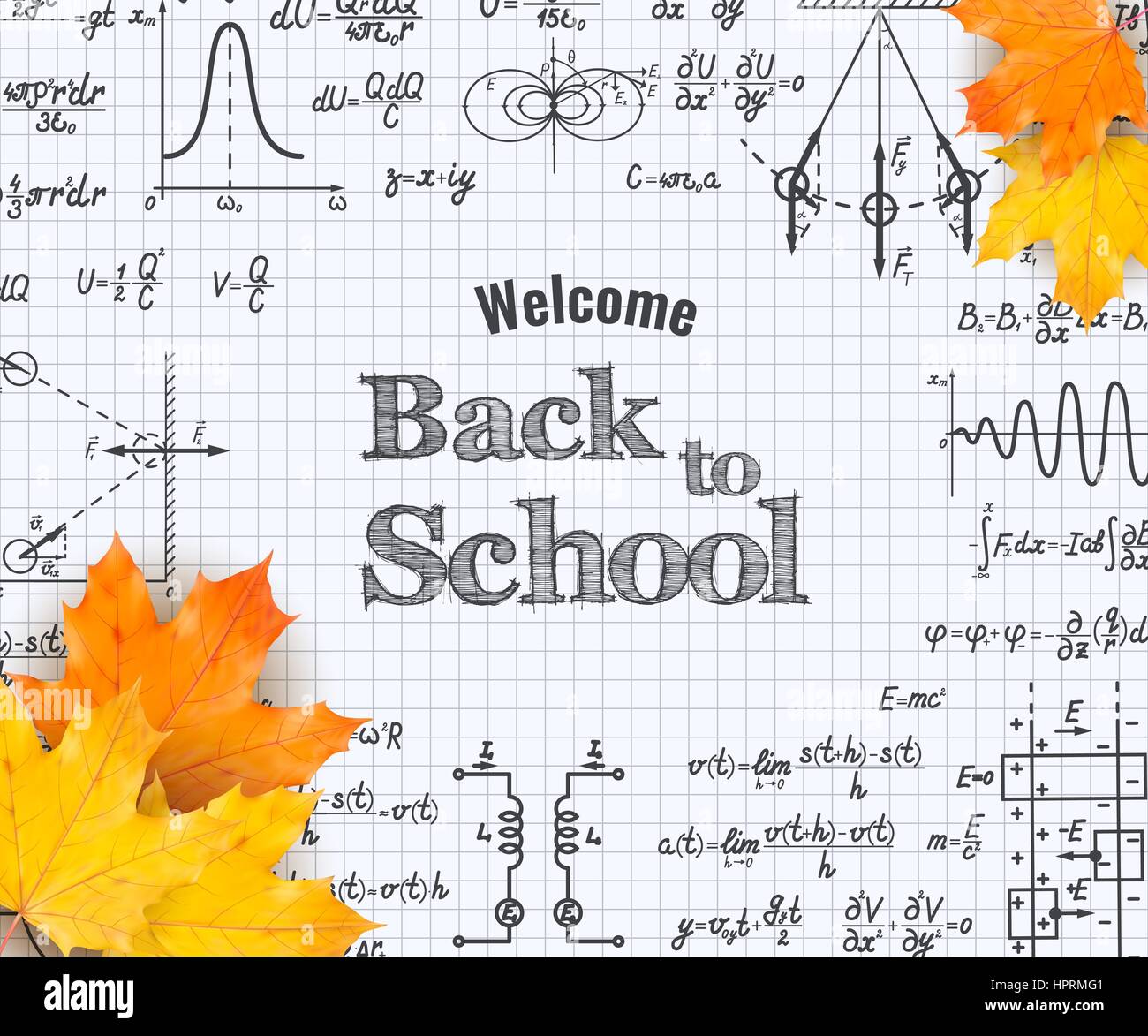 Welcome back to school with physics formulas and figure on squared ...
