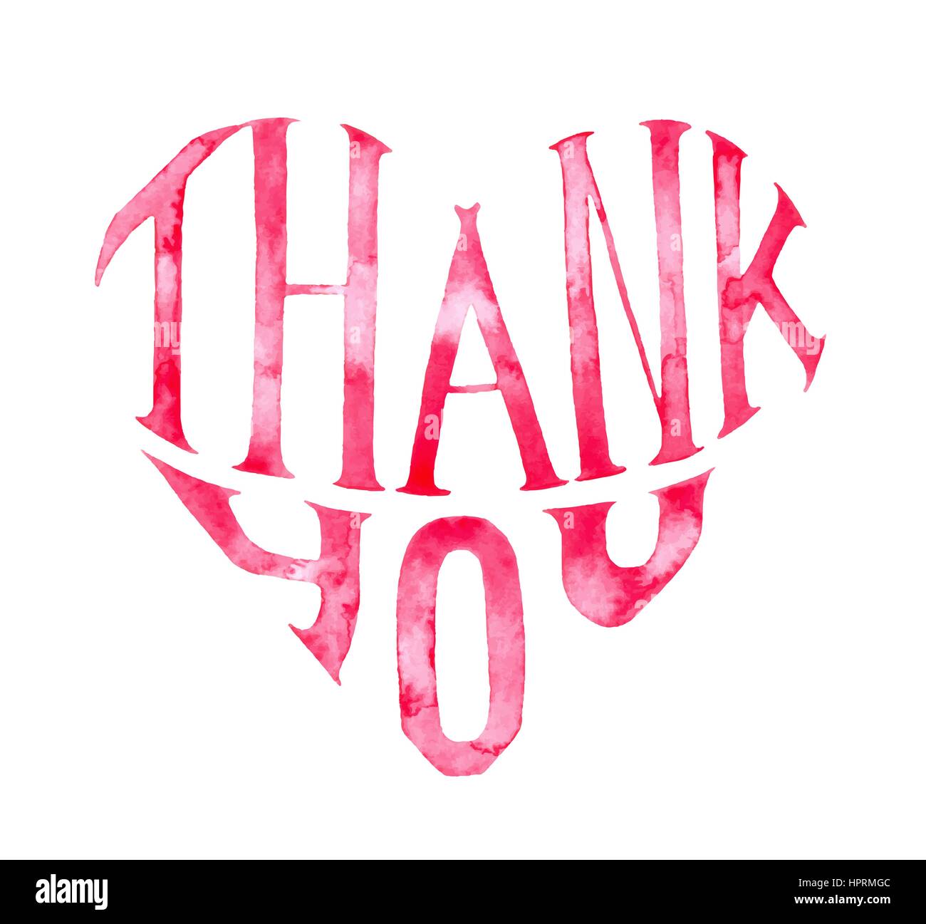Red vector watercolor Thank you lettering heart shape isolated on white ...
