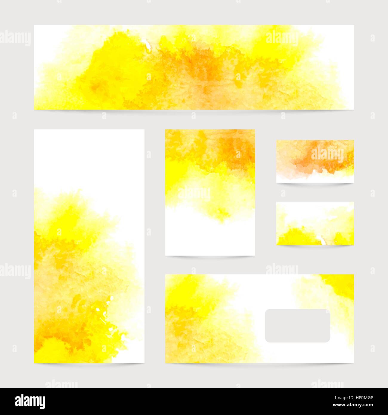 Vector set of banners with watercolor splash. Yellow watercolour design ...
