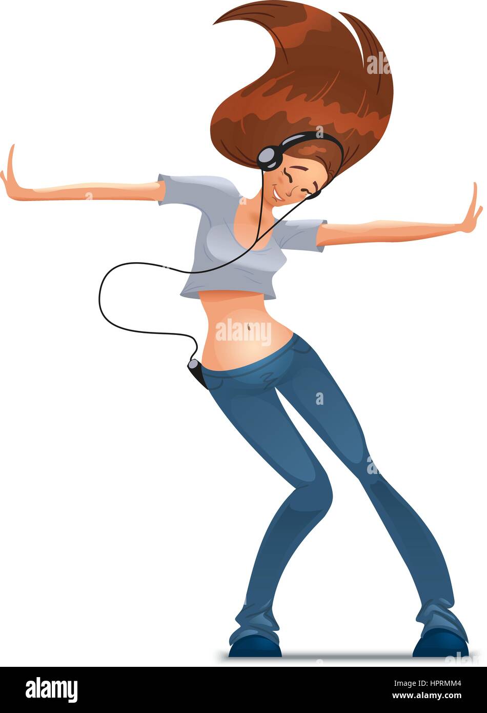 Girl Listening Music And Dancing