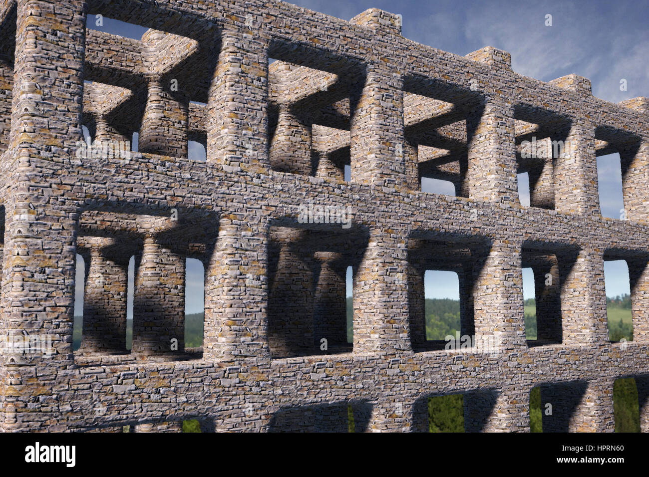 abandoned building in peaceful nature, abstract architecture background ...