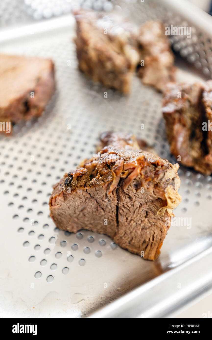 Beef meat on tray in hotel or restaurant kitchen Stock Photo - Alamy