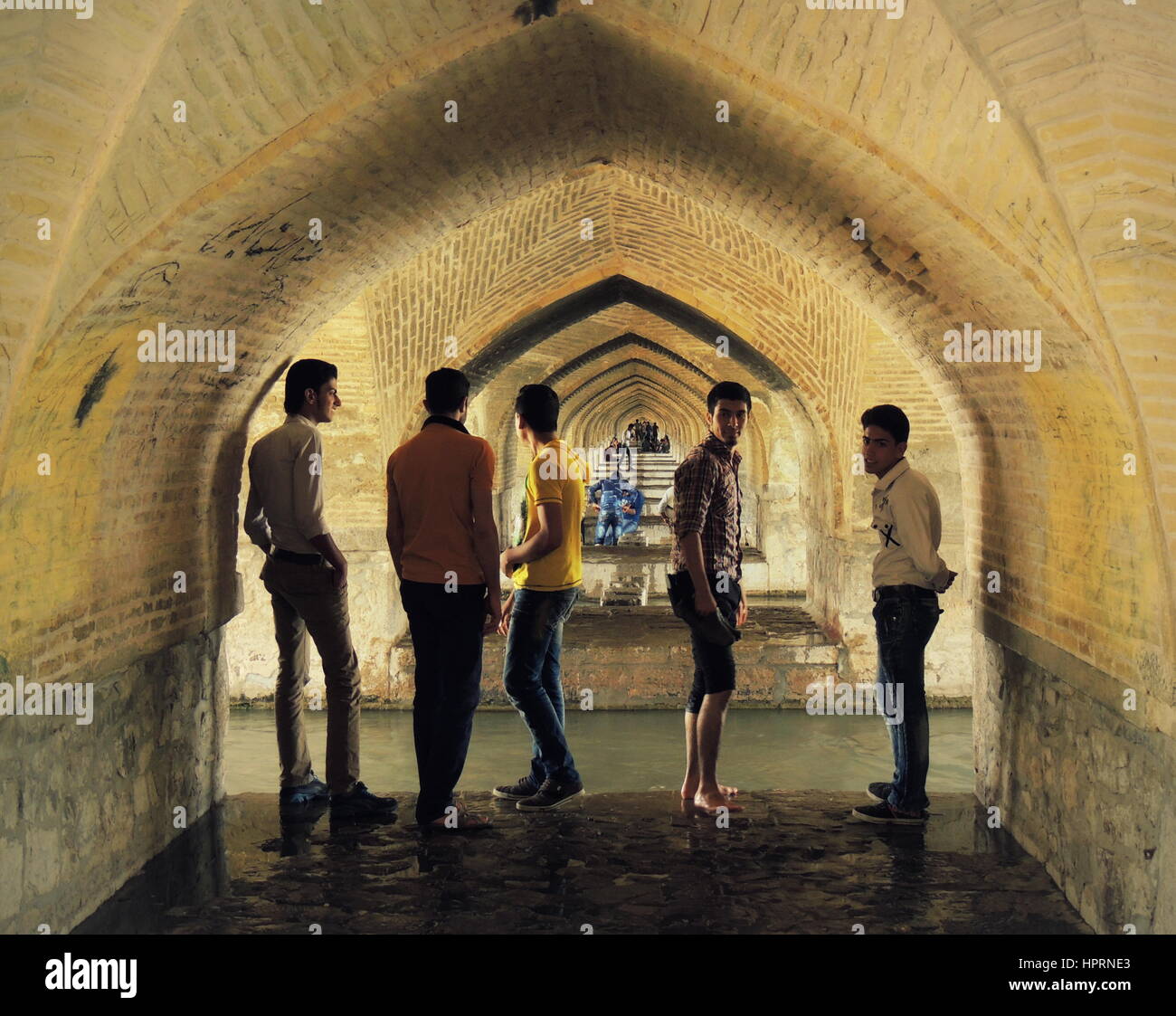 Iranian young group of friends have fun and refresh by Zayandeh river ...