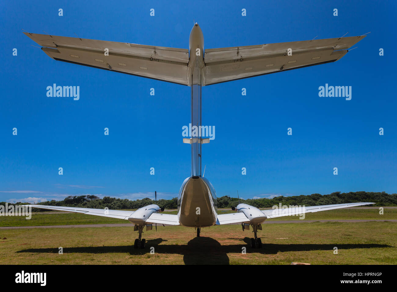 Plane twin engine propellor aircraft closeup rear front abstract on ...