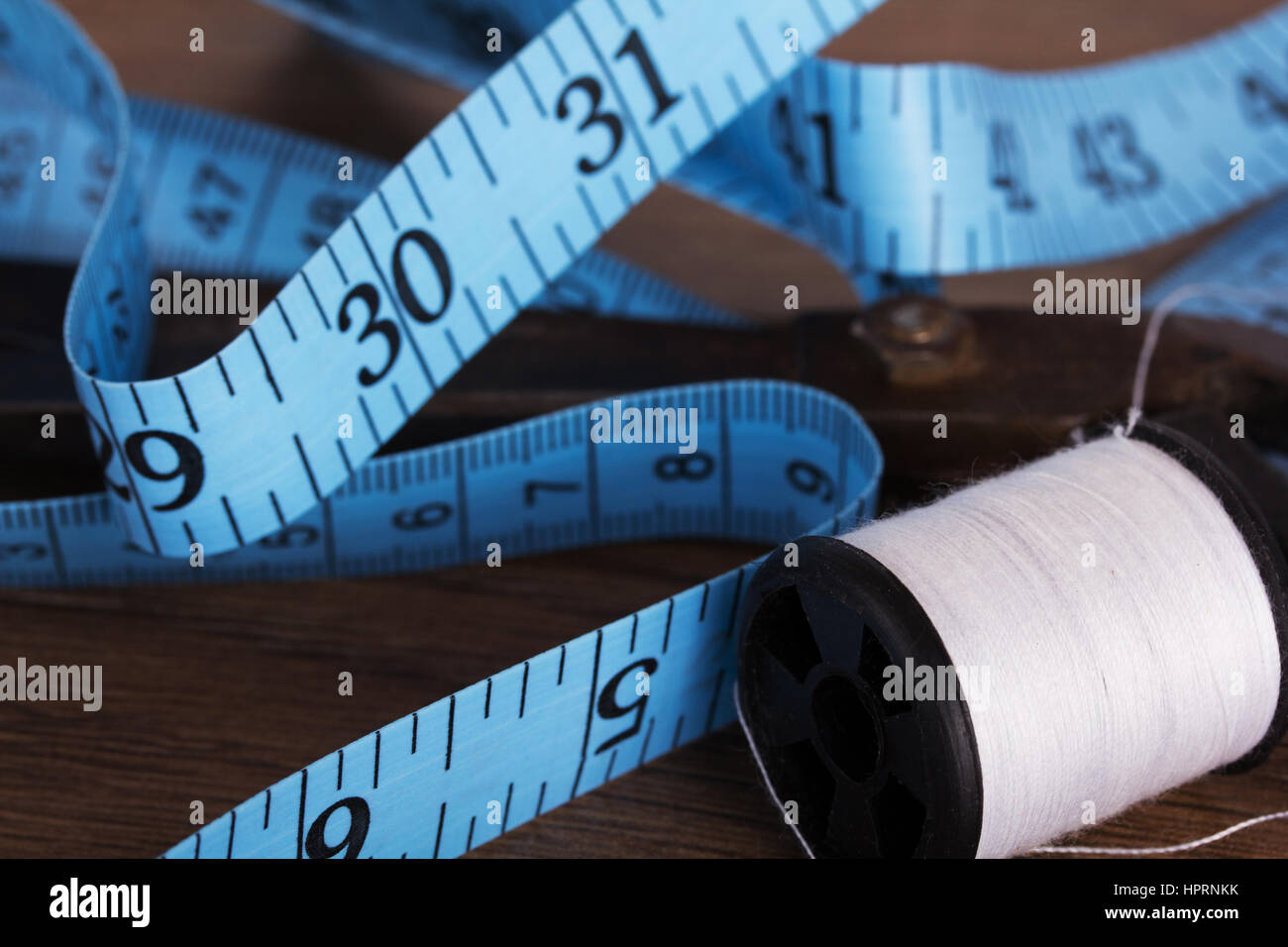 Various sewing equipment in shades of blue Stock Photo - Alamy