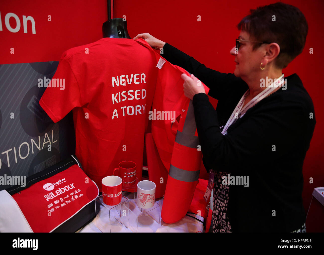 A t-shirt is covered up at a Labour merchandise stall at the Scottish ...