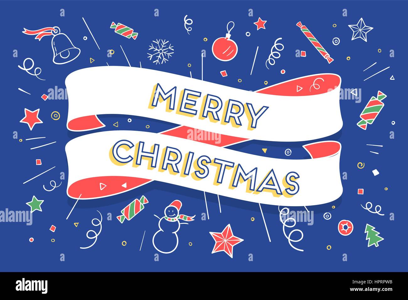 Greeting card with trendy ribbon and text Merry Christmas Stock Vector ...