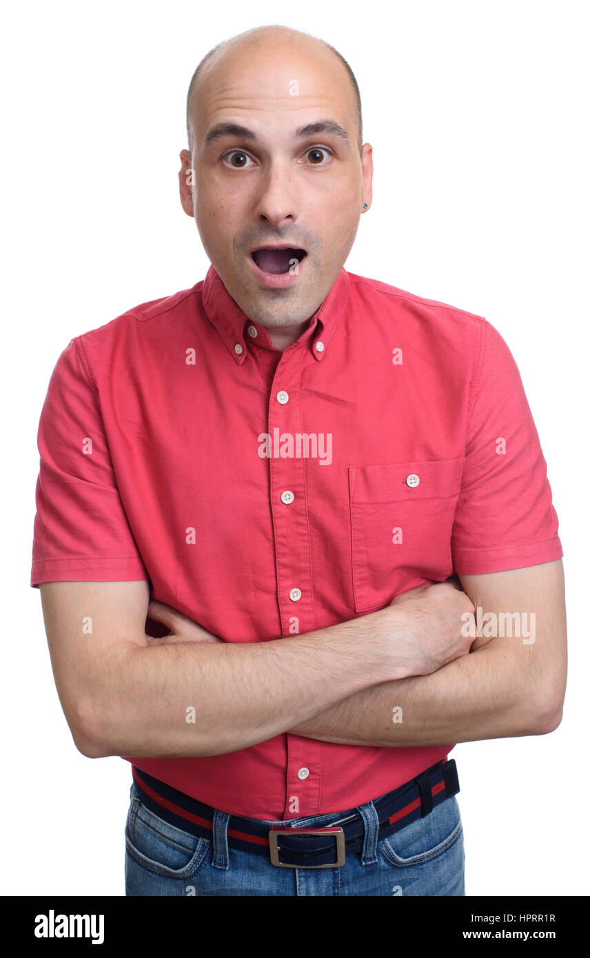 portrait of surprised bald man isolated on white background Stock Photo ...