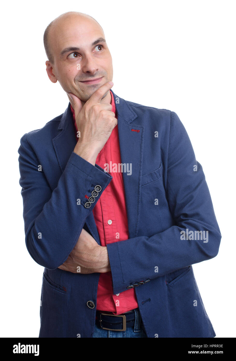 Thinking man isolated on white background. Casual mid age businessman ...