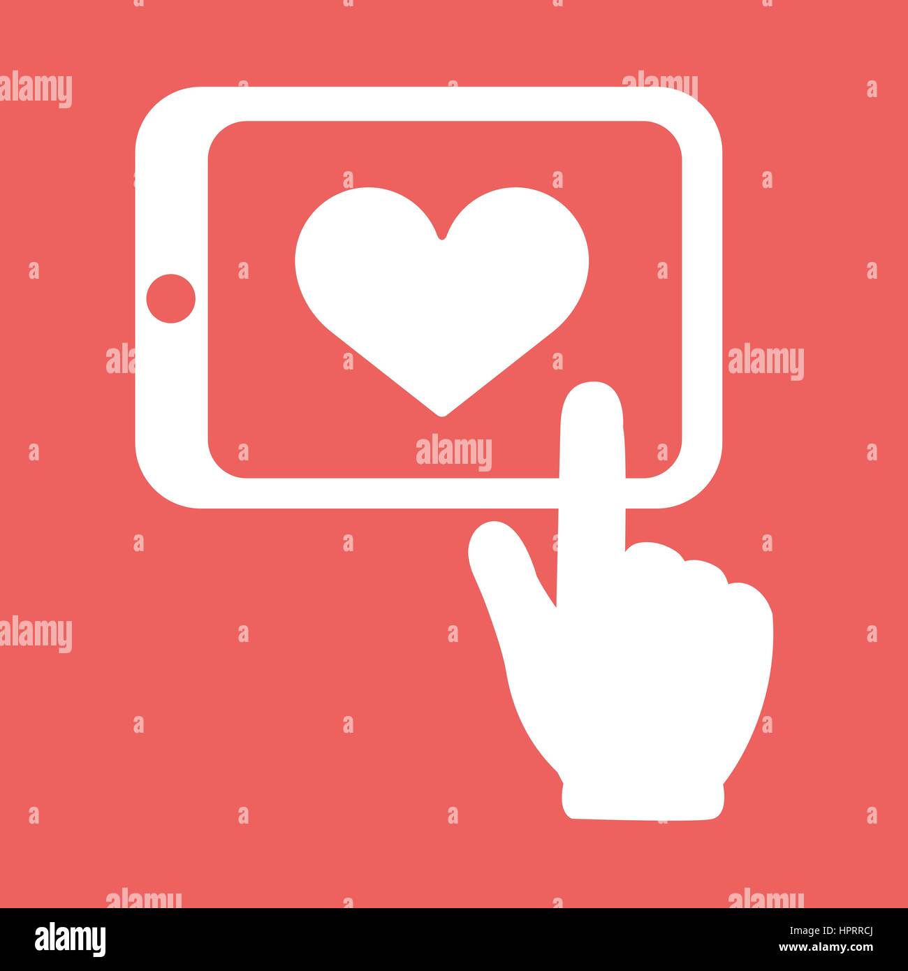Hands holding tablet with heart sign vector flat white icon isolated on ...
