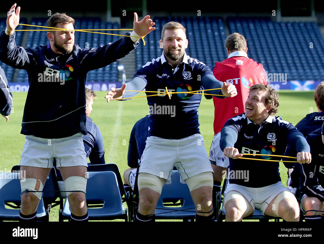 Scotland's (from left) Ryan Wilson, John Barclay and Hamish Watson ...