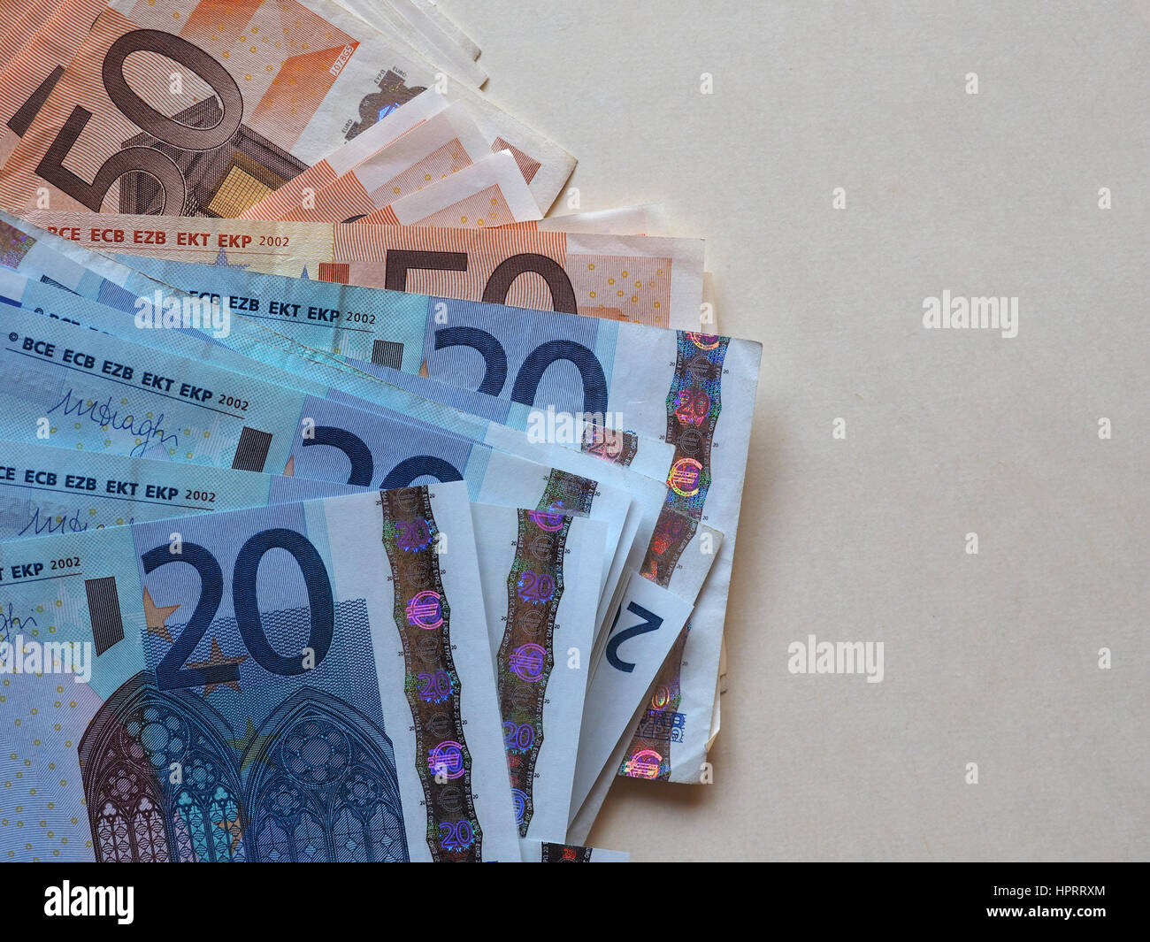 Euro (EUR) banknotes, currency of European Union (EU) with copy space ...