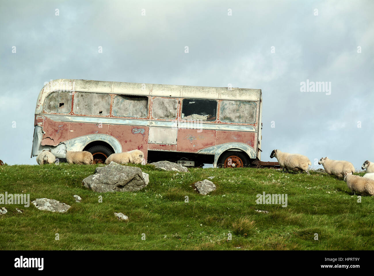 Old bus in the landscape, South Uist, Outer Hebrides Stock Photo - Alamy
