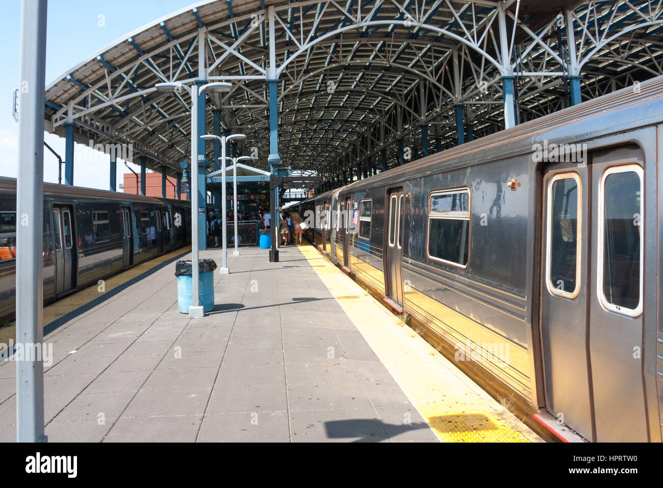 Q line train and platform on Coney Island subway station, Brooklyn, New ...