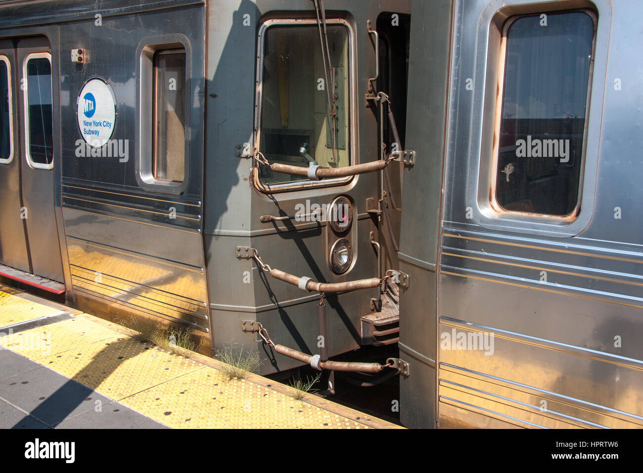 Q line train and platform on Coney Island subway station, Brooklyn, New ...