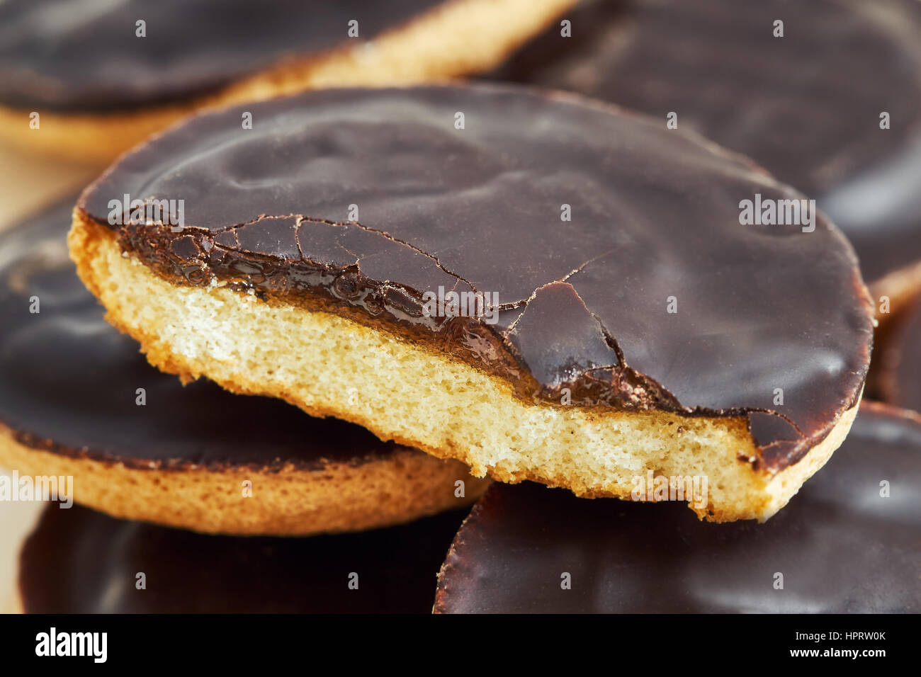 Delicious jaffa cakes (biscuits) with orange fill and chocolate glaze ...