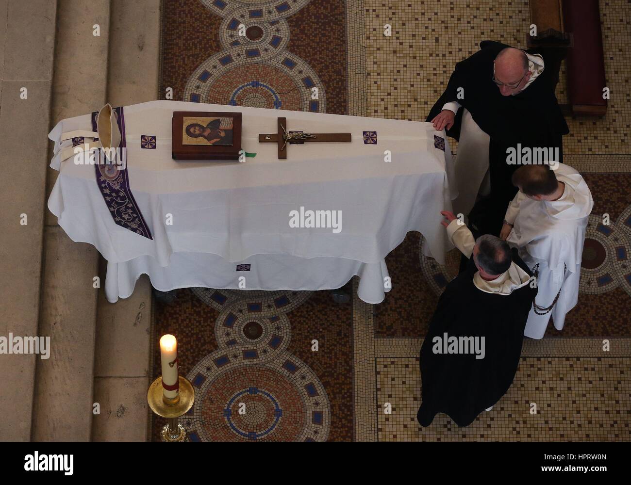 Members of the clergy with the coffin ahead of the funeral mass of late ...