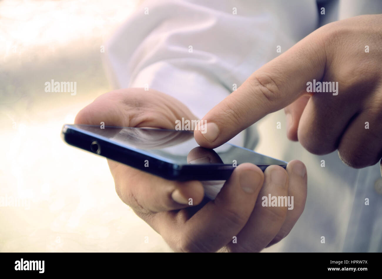 Business communication using modern smart phone technology Stock Photo ...