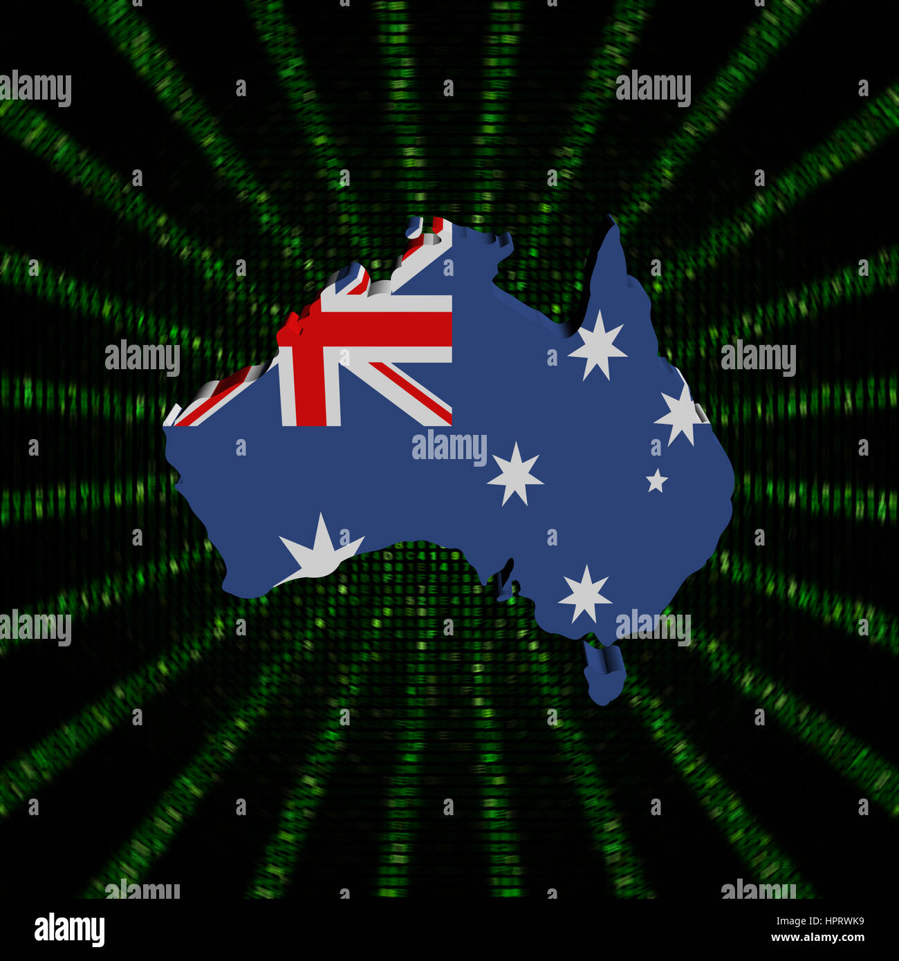 Australia map flag on green hex code burst illustration Stock Photo - Alamy