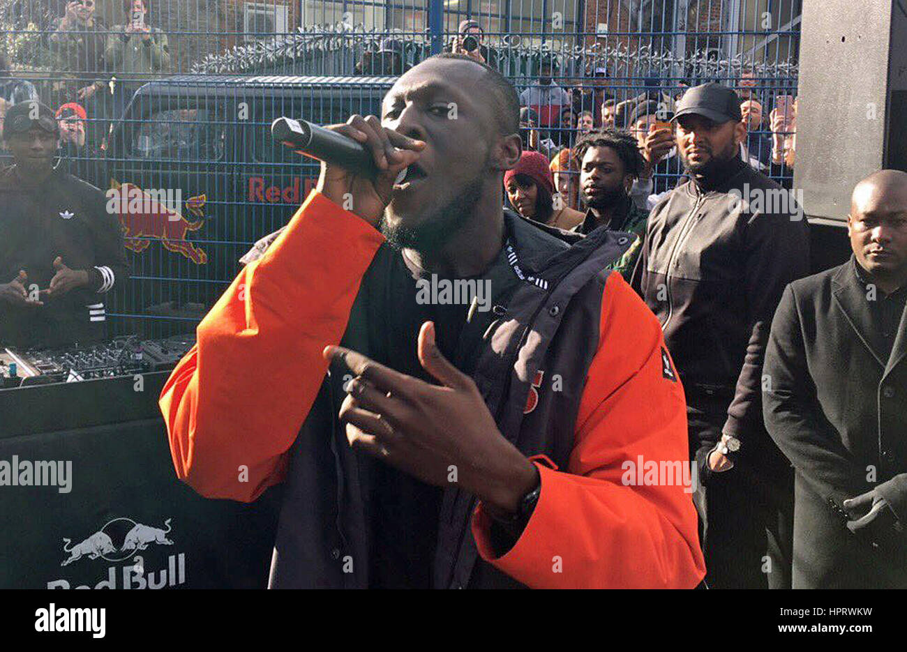 Grime MC Stormzy performs at a free gig in Castlehaven Park, London, on ...