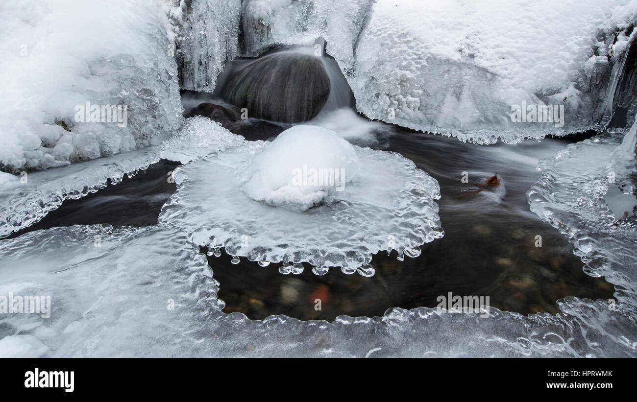Frozen mountain stream in winter with snow Stock Photo - Alamy