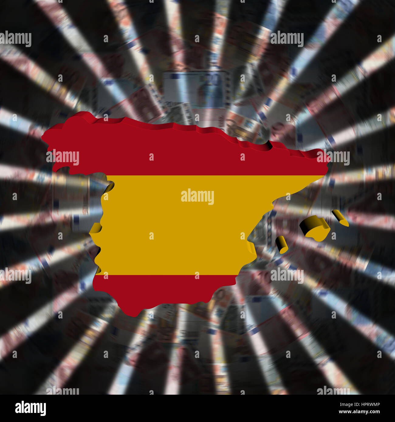 Spain map flag on currency burst illustration Stock Photo - Alamy