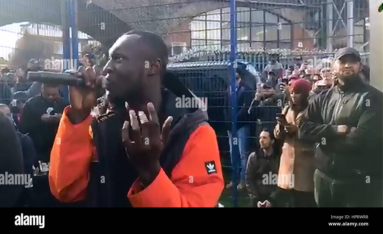 Grime MC Stormzy performs at a free gig in Castlehaven Park, London, on ...