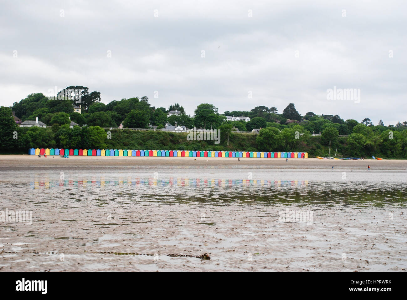Beach huts at Llanbedrog beach on the Llyn Peninsular, North Wales, UK ...