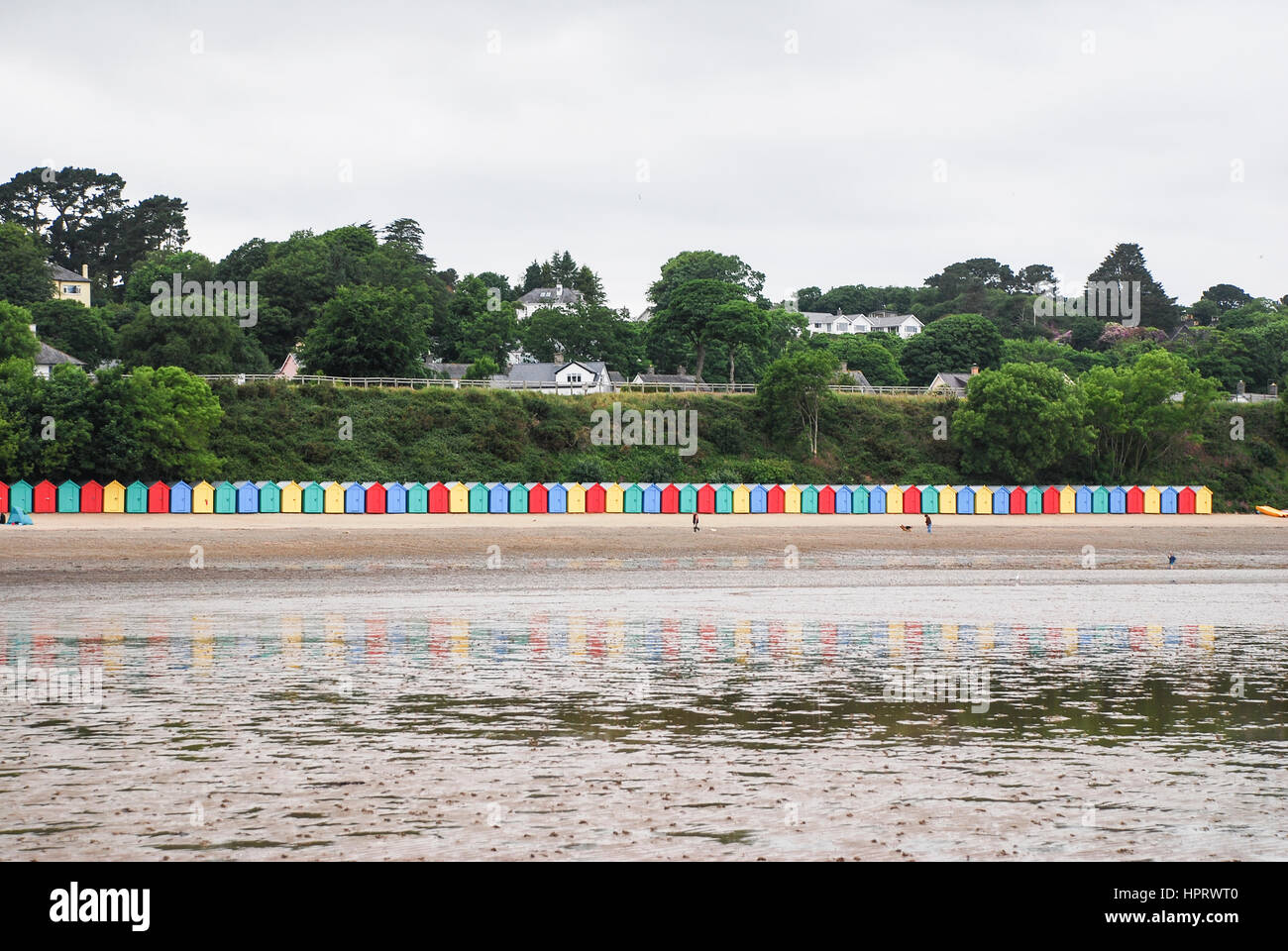 Beach huts at Llanbedrog beach on the Llyn Peninsular, North Wales, UK ...