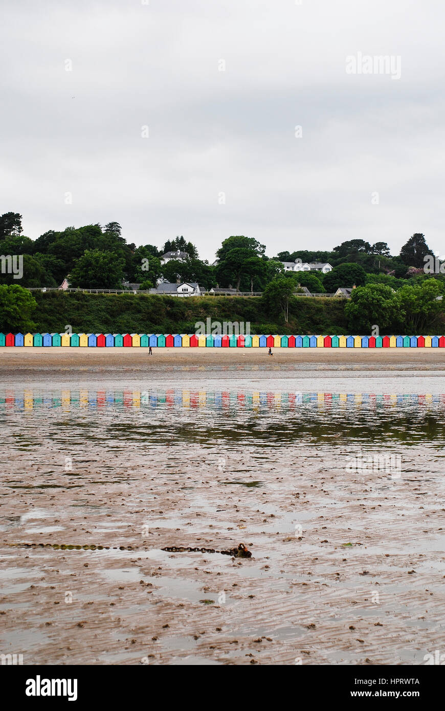 Beach huts at Llanbedrog beach on the Llyn Peninsular, North Wales, UK ...