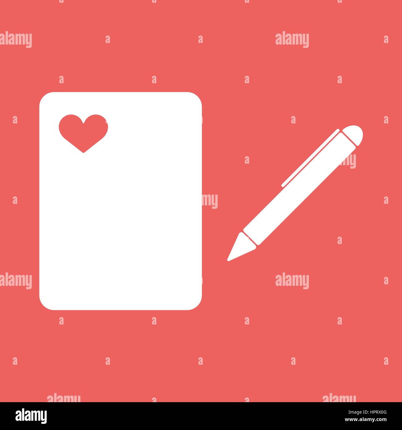 A ball point pen drawing or writing a love letter heart red white ...