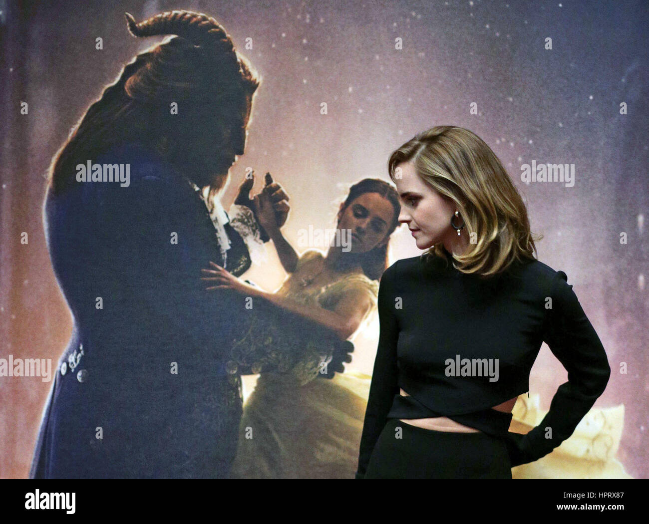 Emma Watson during a photo call with the cast of Beauty and the Beast ...