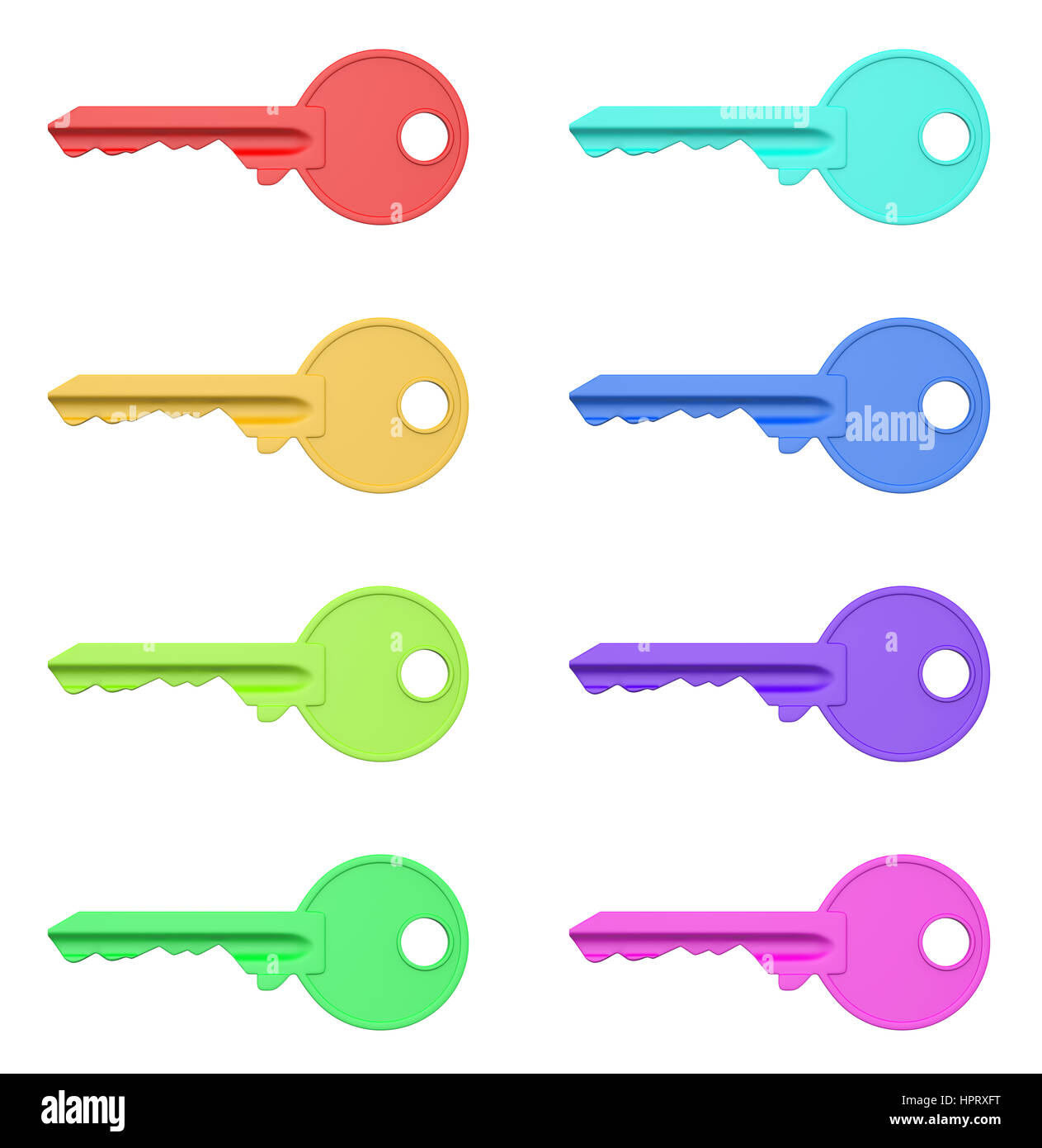 Colorful Keys Series Isolated on White Background 3D Illustration Stock ...