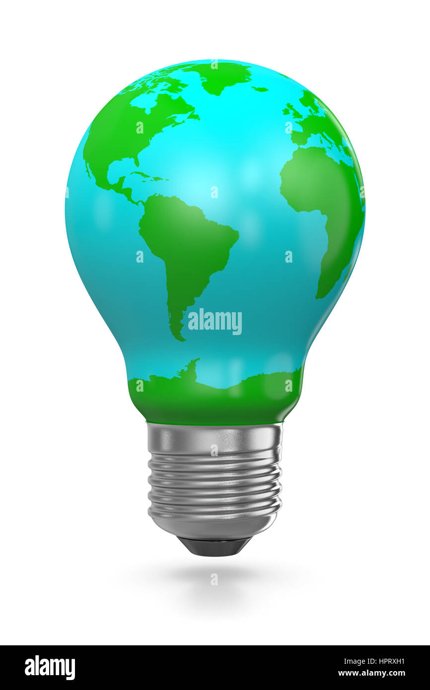Light Bulb Covered with a World Map, 3D Illustration Isolated on White ...