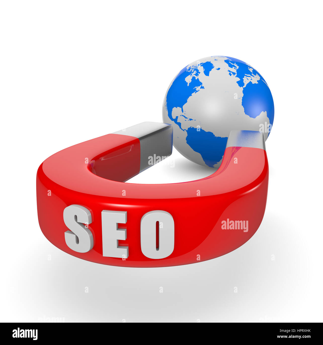 Red Magnet with SEO Text Attracts the World on White Background 3D ...