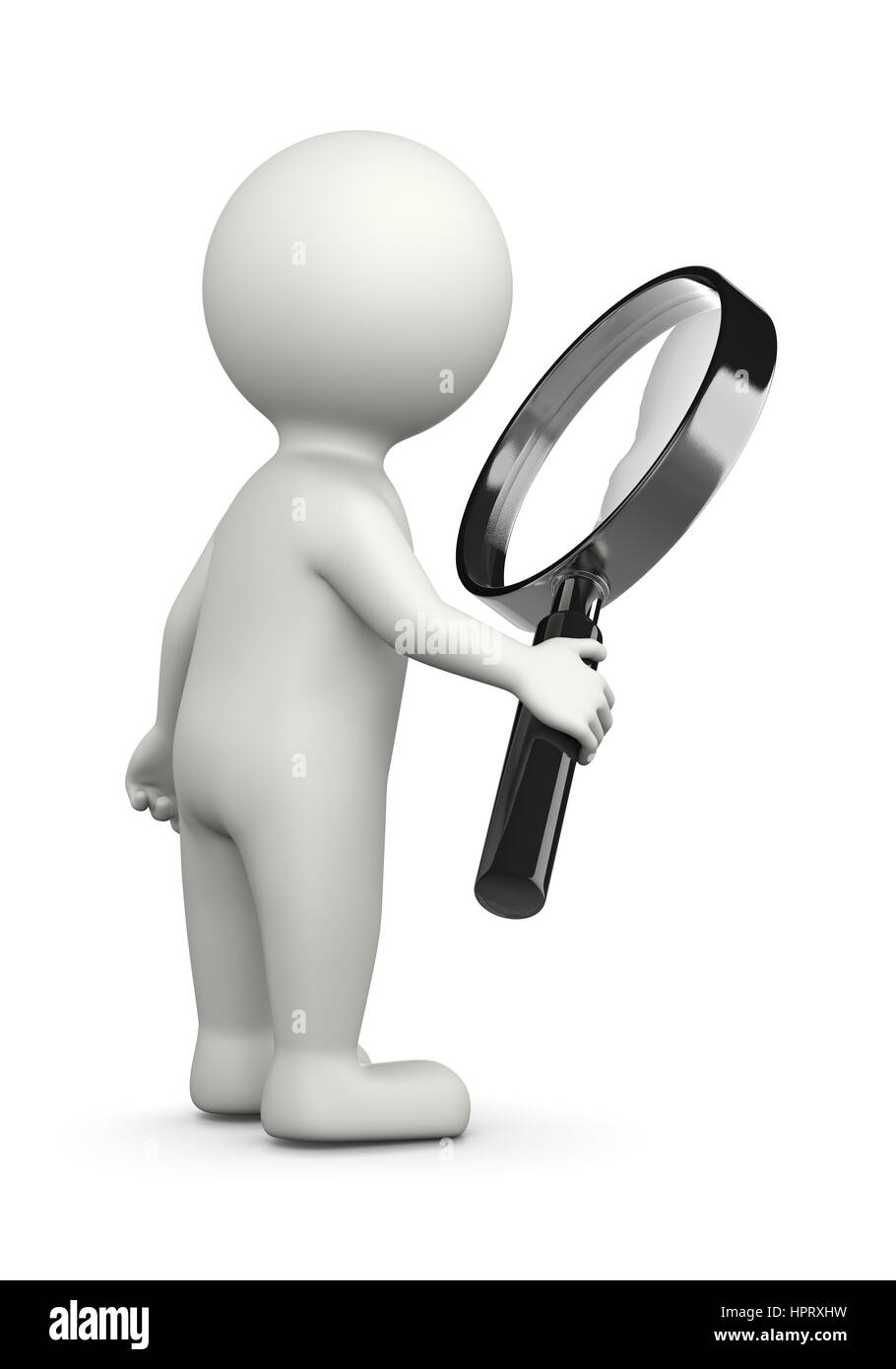 White 3D Character with Magnifier Illustration on White Background ...