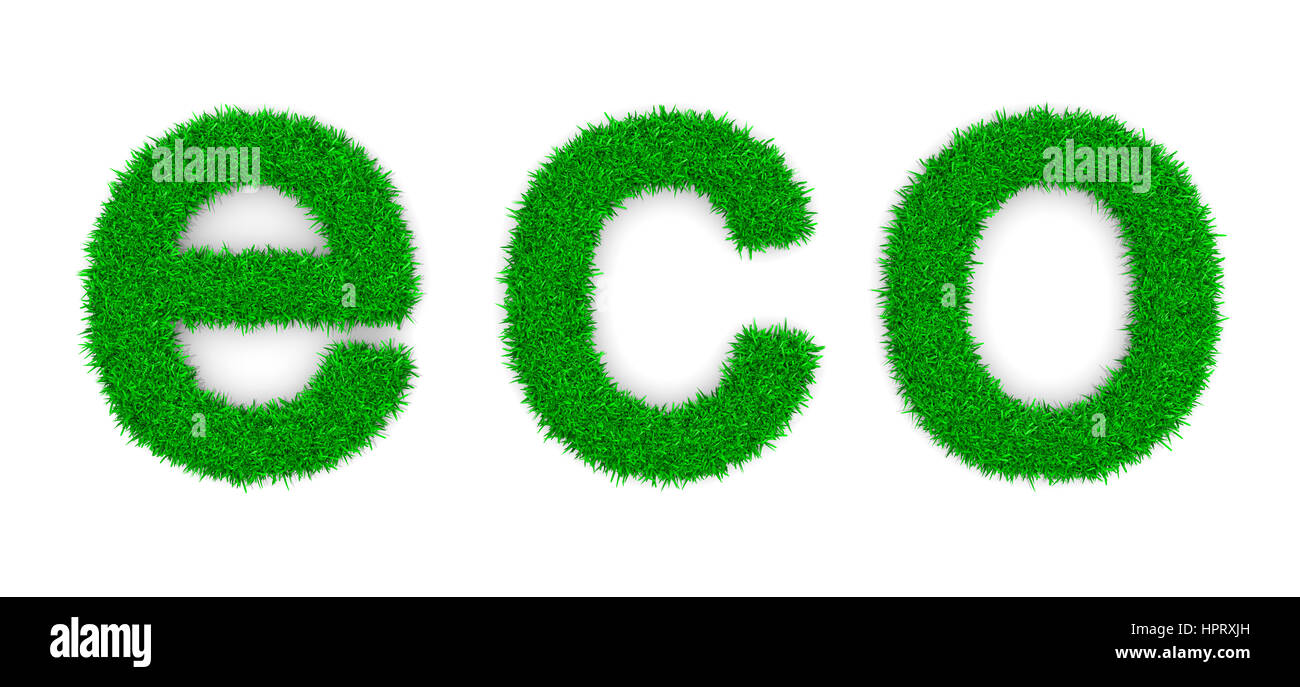 Grass Eco Text Sign Shape on White Background 3D Illustration Stock ...