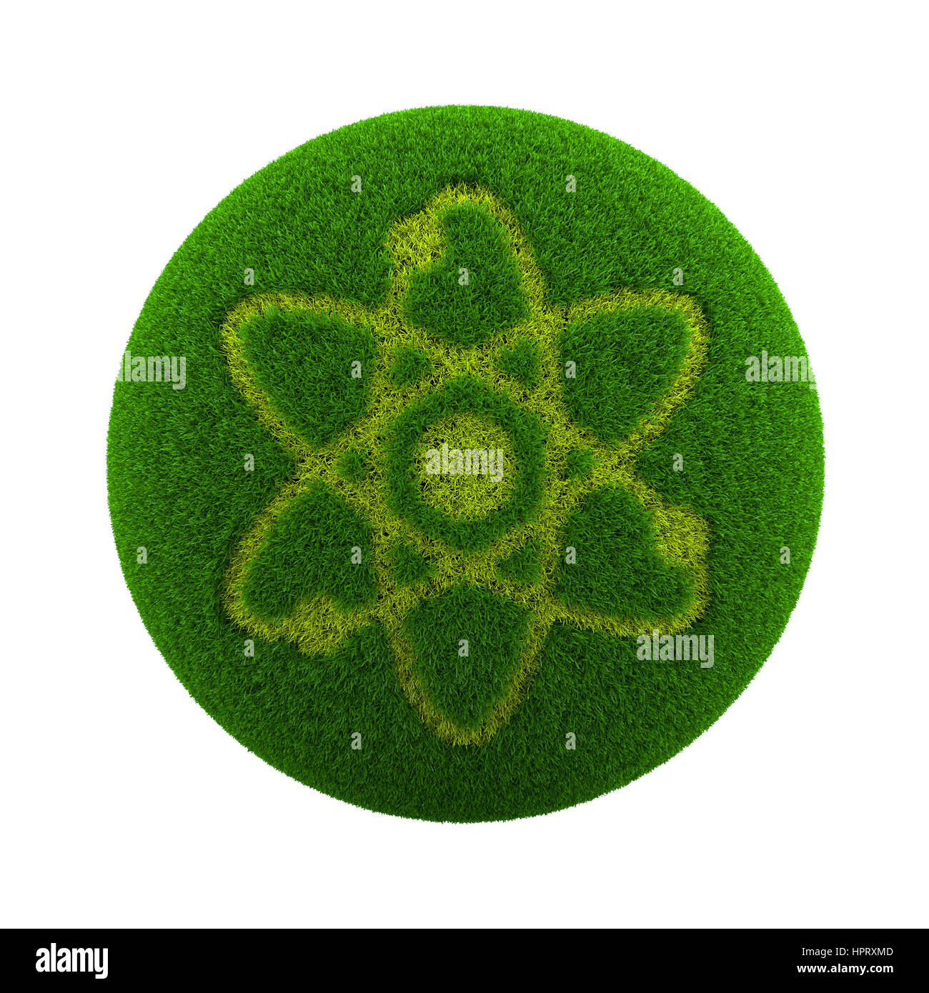 Green Globe with Grass Cutted in the Shape of an Atom Symbol 3D ...