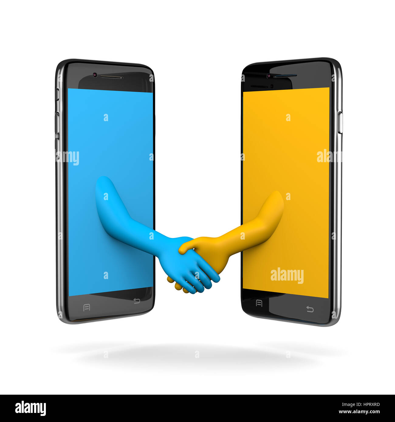 Two Smartphone Shaking Hands 3D Illustration on White Background Stock ...