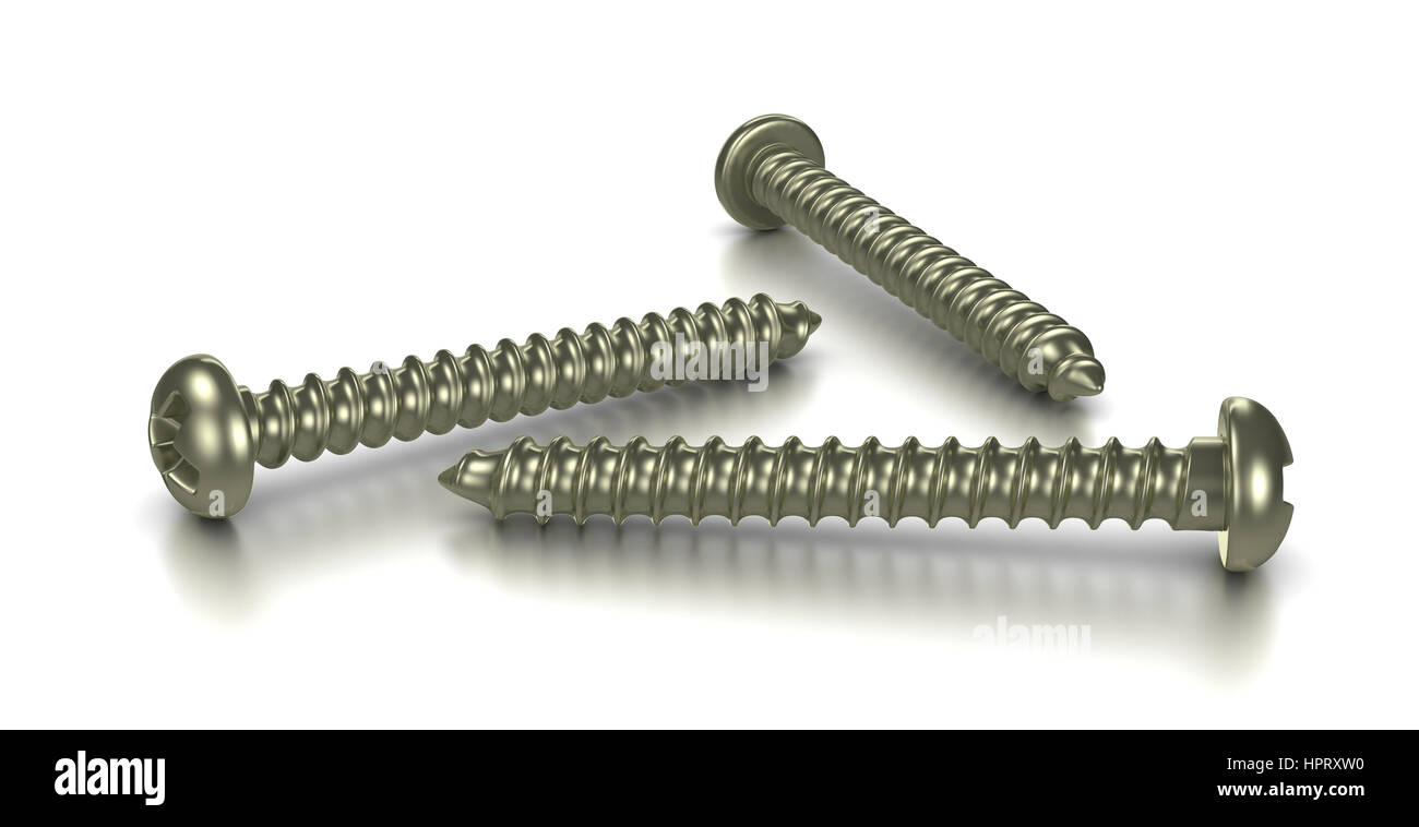 Three Metallic Screws on White Background Stock Photo - Alamy