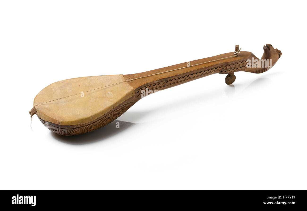 ancient musical instrument of wood - white background - closeup Stock ...