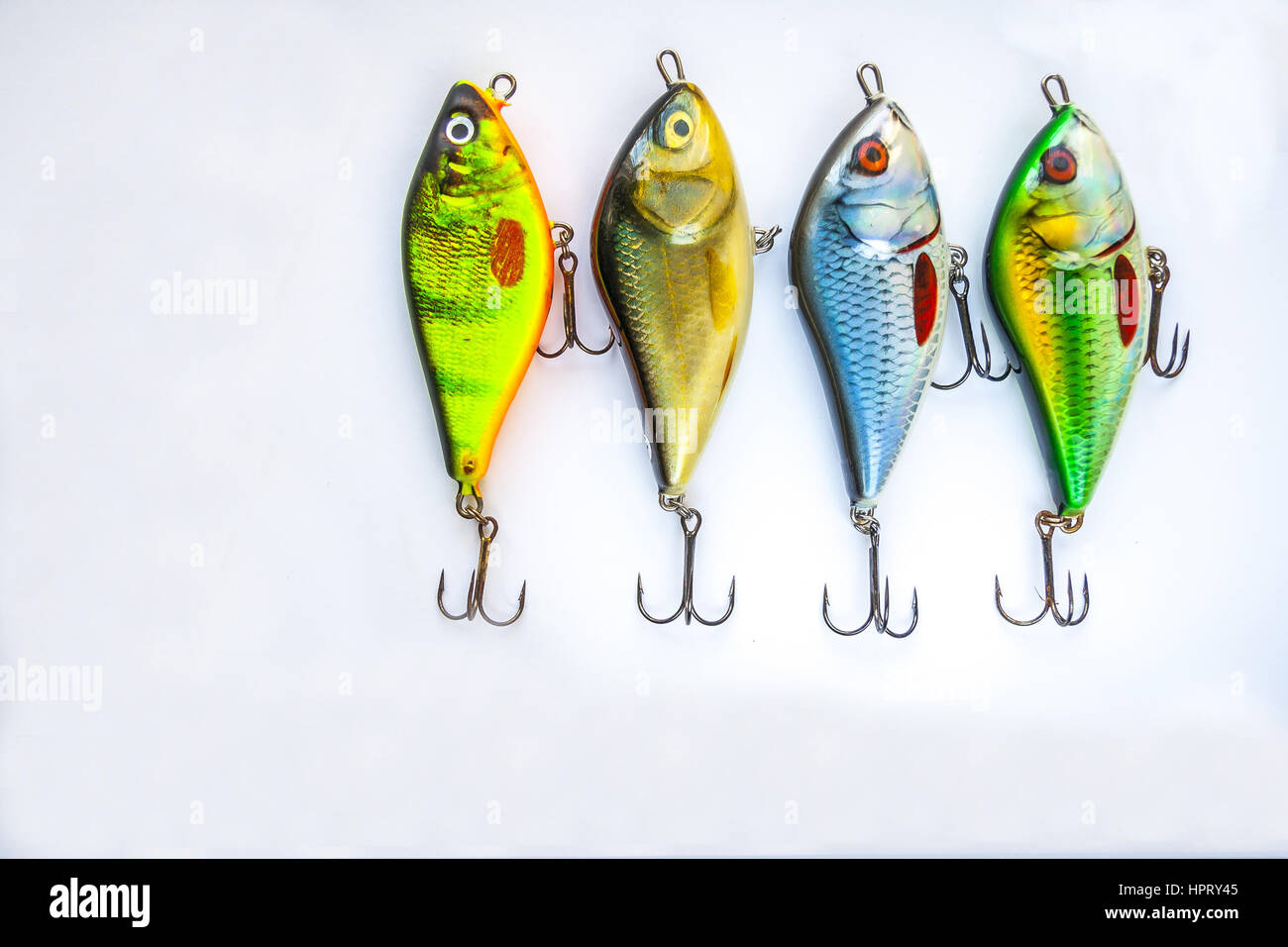 Set Of Fishing lures on a white background Stock Photo - Alamy
