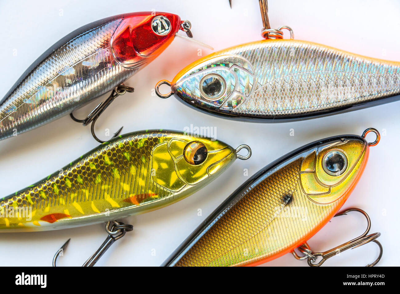 Set of fishing lures on white background Stock Photo - Alamy