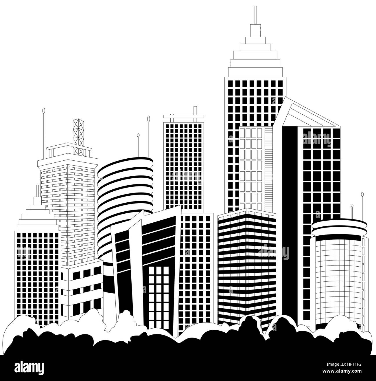 Modern metropolis city skyscrapers skyline with reflection Stock Vector ...