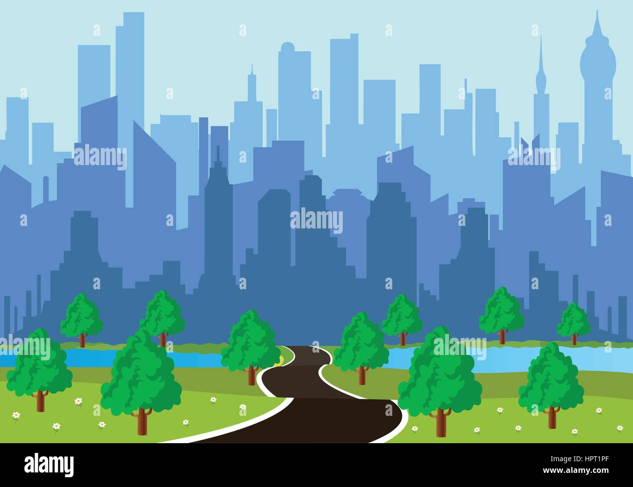 Cartoon illustration of a road to a city Stock Vector Image & Art - Alamy