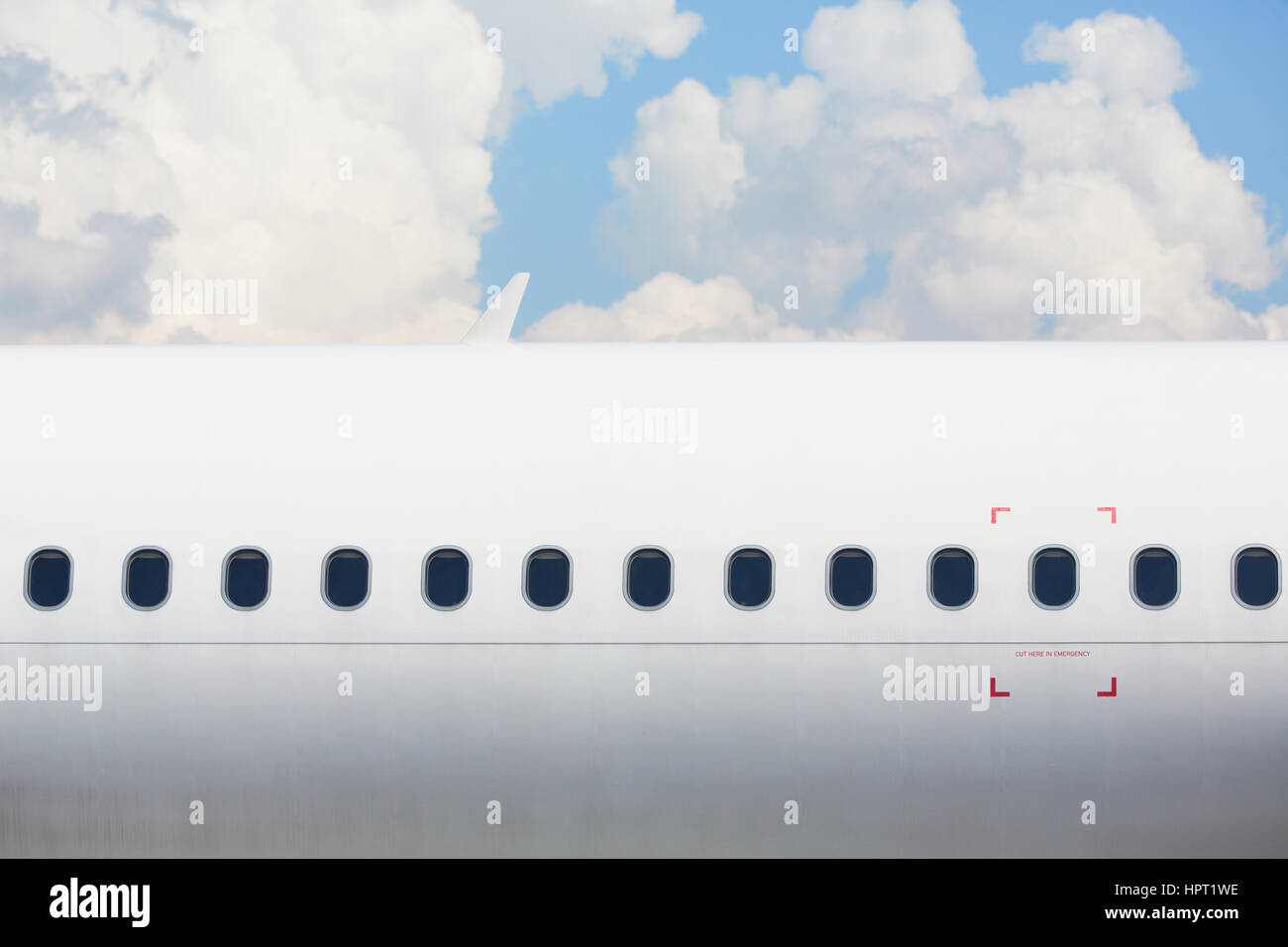 Windows of the white airplane - copy space Stock Photo - Alamy