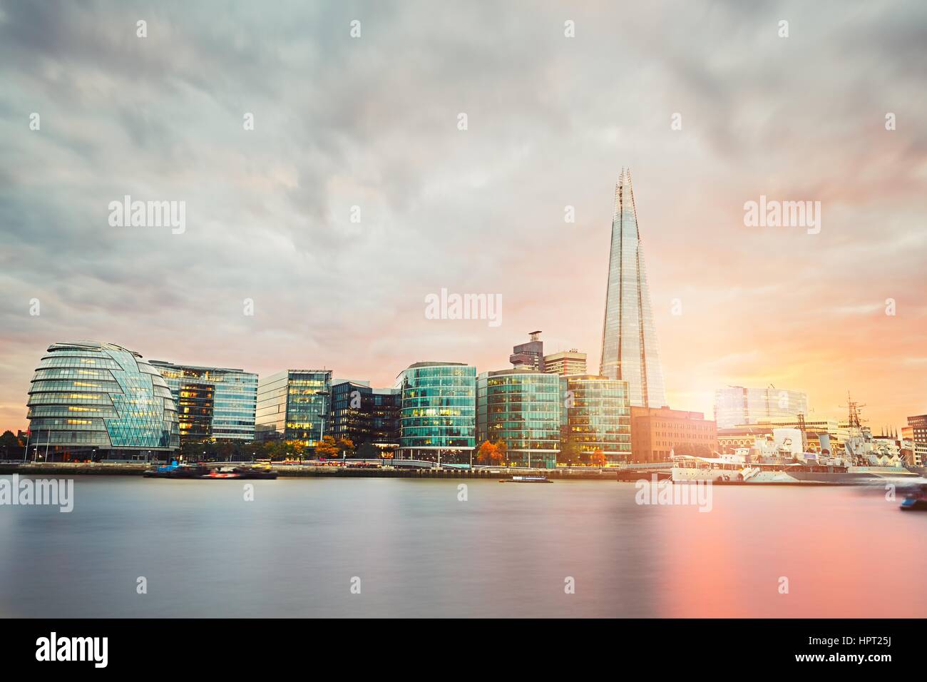 London skyline with City Hall and Shard at the sunset - The United ...