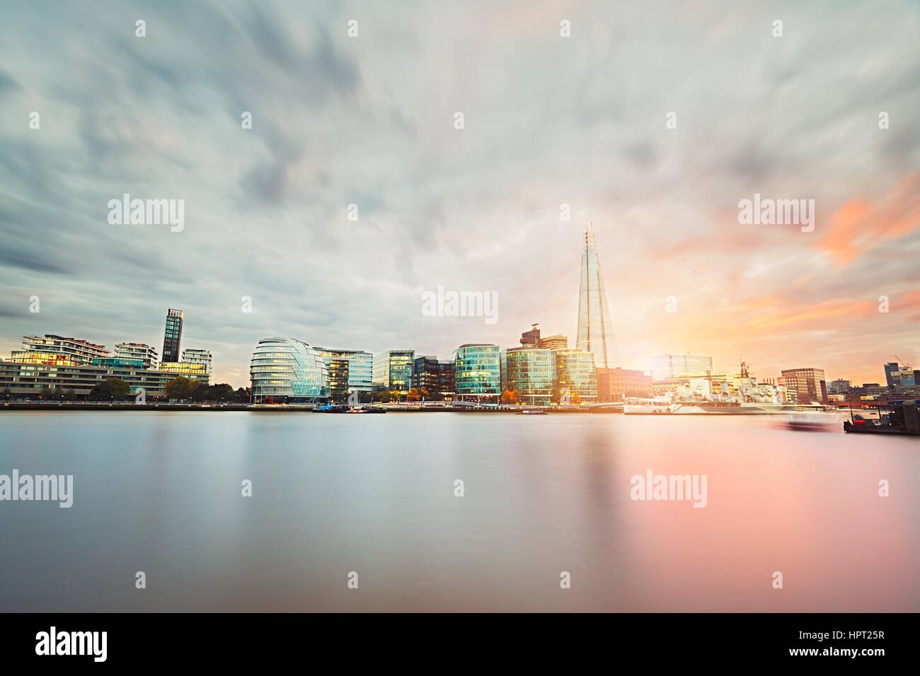 London skyline with City Hall and Shard at the sunset - The United ...