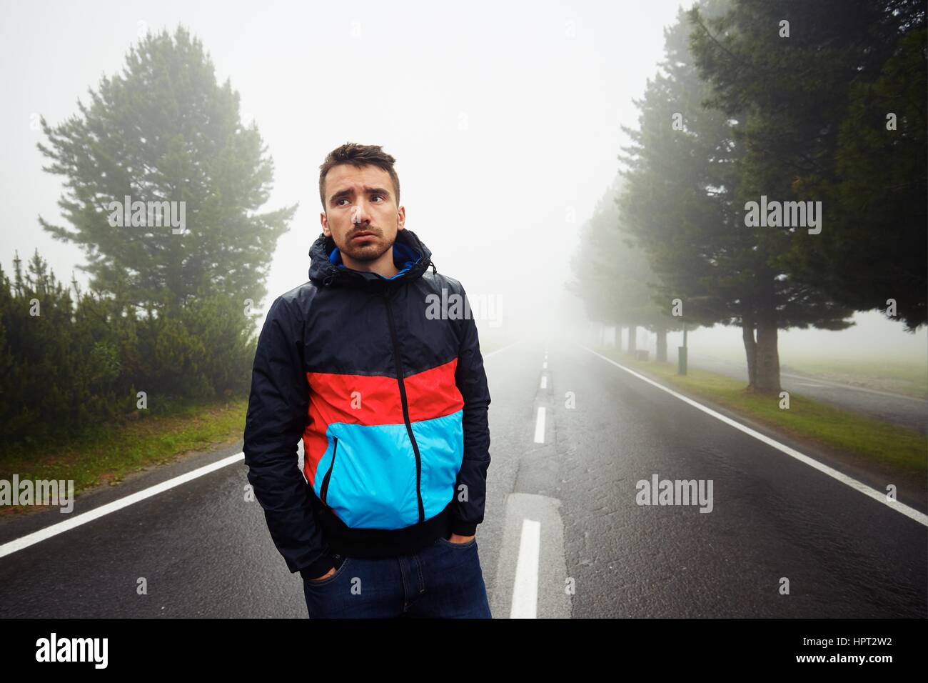 Lonely road into mist hi-res stock photography and images - Alamy